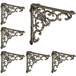 Relaxdays - 6 x Regalwinkel antik, Regalträger Gusseisen, Barocke Ornamente, Winkel für Regalboden, Vintage, Regalhalterung, bronze