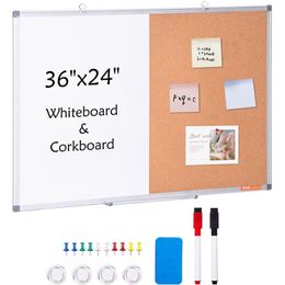 Vevor - 36' x 24' Whiteboard & Korktafel-Kombination mit Aluminiumrahmen – 2-in-1 magnetische, trocken abwischbare Pinnwand zur Wandmontage – Ideal