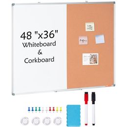 Vevor - 48' x 36' Whiteboard & Korktafel-Kombination mit Aluminiumrahmen – 2-in-1 magnetische, trocken abwischbare Pinnwand zur Wandmontage – Ideal