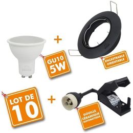 10er Set schwarz orientierbarer LED-Einbaustrahler mit GU10-Glühbirne 230V 5W Température de Couleur: Blanc neutre 4000K