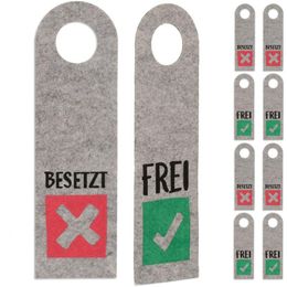 Relaxdays - Türschild 'Besetzt Frei', 10er Set, wc Schild zum Aufhängen, beidseitig, Bad & Büro, Filz Türhänger, grau