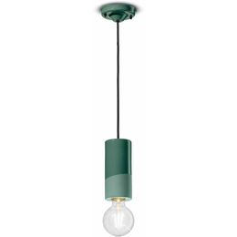 Licht-Erlebnisse - Pendelleuchte Keramik E27 ø 8 cm Flaschengrün rund Retro Design Keramiklampe