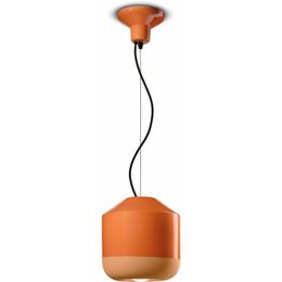 Licht-Erlebnisse - Pendelleuchte Keramik E27 d: 24 cm h: max. 145 cm Orange rund Retro Keramikleuchte