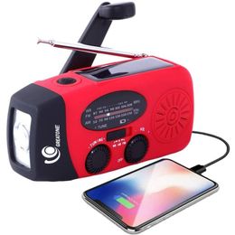 Selbstbetriebenes Kurbel-Notfall-Wetterradio am/fm noaa Solar Tragbares Camping-Wetterradio mit LED-Taschenlampe, 2000 mAh Tragbares Aufladen für