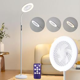 Ganeed - led Stehleuchte Ventilator - Korb 28cm - Weiß - 11W - einstellbare Helligkeit - Mit Fernbedienung - TOUCH-Funktion - moderne Stehleuchte