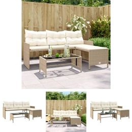 Gartensofa in L-Form mit Tisch und Kissen Beige Poly Rattan - Gartensofas - Beige - The Living Store