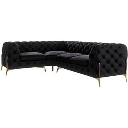 S-style Möbel - Chesterfield Ecksofa Willow mit Metall Füßen, Schwarz Samt