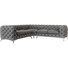 S-style Möbel - Chesterfield Ecksofa River mit Metall Füßen, Grau Samt