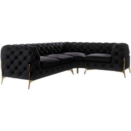 S-style Möbel - Chesterfield Ecksofa Willow mit Metall Füßen, Schwarz Samt