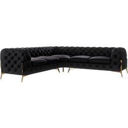 S-style Möbel - Chesterfield Ecksofa Willow mit Metall Füßen, Schwarz Samt