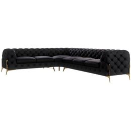 S-style Möbel - Chesterfield Ecksofa Willow mit Metall Füßen, Schwarz Samt