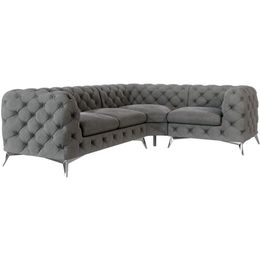 S-style Möbel - Chesterfield Ecksofa River mit Metall Füßen, Grau Samt