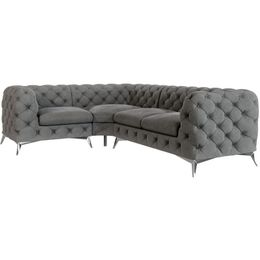 S-style Möbel - Chesterfield Ecksofa River mit Metall Füßen, Grau Samt