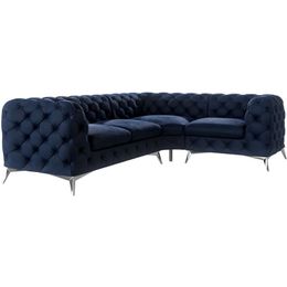 S-style Möbel - Chesterfield Ecksofa River mit Metall Füßen, Marineblau Samt