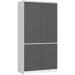 Kleiderschrank Akord S90 Weiß, Grau 90 cm 4 Türen 4 Regalböden B90xH180xT51 cm