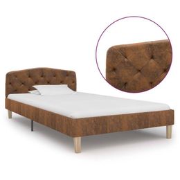 Bettgestell - Schlafzimmerbett - Erwachsenenbett Braun Wildleder-Optik 90x200 cm XTJTE502767