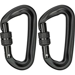 Kletterkarabiner, robuster schwarzer Aluminiumkarabiner, D-förmiger Karabiner mit Verschluss (2 Stück)