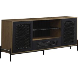 Sideboard Salesfever Sideboards Gr. B/H/T: 164 cm x 76 cm x 43 cm, Sideboard Natur/Schwarz, beige (natur) Kommode mit mattschwarzem Einsatz aus Polyrattan