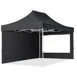 3x4,5 m Faltpavillon, economy Stahl 30mm, Seitenteile mit Panoramafenstern, schwarz - schwarz