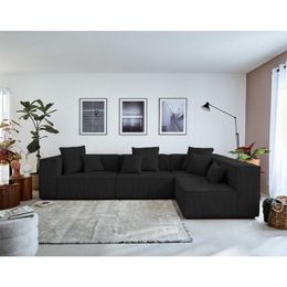 Lisa Design - Colombine – modulares ecksofa rechts – 5-sitzer – aus cord - schwarz