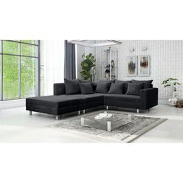 Wohnlandschaft Sofa Couch Ecksofa Eckcouch Cordstoff Graphite + Hocker Minsk l