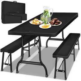 tillvex - Bierzeltgarnitur klappbar schwarz 3-teilig Set Kunststoff Gartengarnitur wetterfest 180 cm Gartenmöbel Set Indoor & Outdoor mit Gartentisch