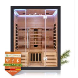 Infrarotkabine Helsinki 150 Dual Technologie, led - Infrarotsauna 150x150 cm - 1 Bank, 2 Liegen für 3 Personen - Wärmekabine Schwarz Black - Artsauna