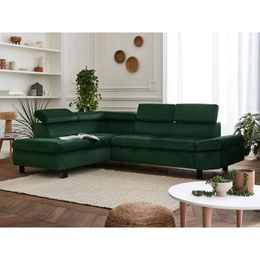 Lisa Design - Nairobi – ecksofa mit schlaffunktion – aus samt – 5-sitzer – mit kopfstützen – links - grün