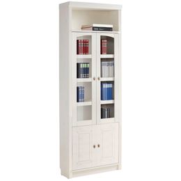 Bücherregal Home Affaire "Soeren" Regale Gr. H: 220 cm, 7 St., beige (cremeweiß) massiver Kiefer, in 2 Höhen, Tiefe 29 cm, Türen mit Klarglas Einsatz