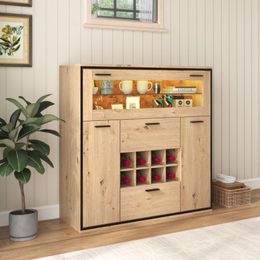 Okwish - Sideboard, Eleganter Weinschrank mit Doppeltüren, Glasregal und Weinhalterung - Perfekte Aufbewahrung in einem stilvollen Sideboard.