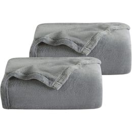 Swanew - Kuscheldecke 2er Flanell Wohndecke Decke Universell Sofa Garten Unterwegs Grau 240 x 220 cm Super soft