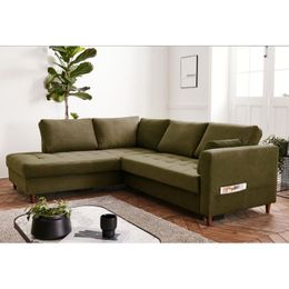 Anna – ecksofa mit schlaffunktion – 5-sitzer – moderner stil – links - olivgrün