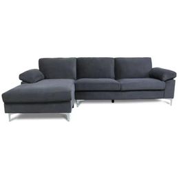 Ecksofa links 4/5-Sitzer aus Samt, grau galway