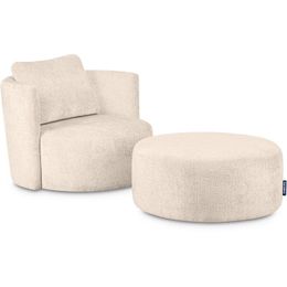 Konsimo - raggi Drehsessel Set inkl. Sitzhocker, Chenille-Stoff, ecrue