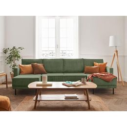 Lisa Design - Charlie – wohnlandschaft u-form – 7-sitzer – mit schlaffunktion und bettkasten – aus cord - salbeigrün