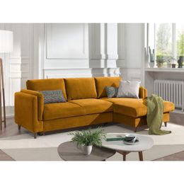 Brooke – ecksofa rechts – mit schlaffunktion und bettkasten – 4-sitzer – aus samt - gelb