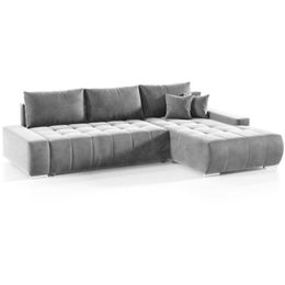 Ecksofa Sofa mit Schlaffunktion vogar Stoff Monolith Hellgrau Ottomane Rechts