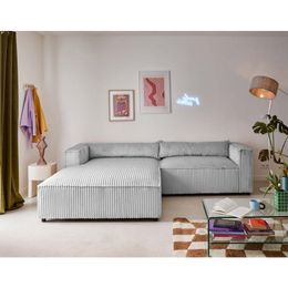 Lisa Design - Ela - ecksofa links - 4 sitzplätze - großer geripptem cord - hellgrau