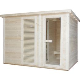 Sanotechnik Sauna "»VAASA« Außensauna" Saunen geeignet für 5 Personen, Fichetnholz Gr. Saunaofen, 8 kW, braun (holz)