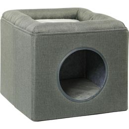 PawHut - Katzenhöhle Katzenhütte, Katzenhaus mit 2 Ebenen, Katzenbett mit Kissen, Hundehaus für Katzen bis 5 kg, 36,5 x 36,5 x 33 cm, Grün