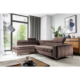 Ecksofa Schlafsofa Sofa agnesa Stoff Salvador Braun Ottomane Links