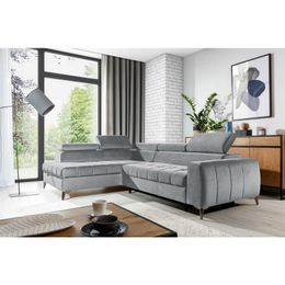 Fun Moebel - Ecksofa Schlafsofa Sofa agnesa Stoff Salvador Hellgrau Ottomane Links