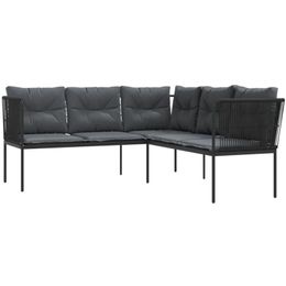 vidaXL - Gartensofa in L-Form mit Kissen Schwarz Stahl und Textilene