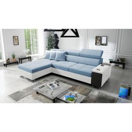 Kaiser Bequemes Ecksofa mit Schlaffunktion morena i maxi Kunstleder/Uttario Velvet Weiß/Blau Links