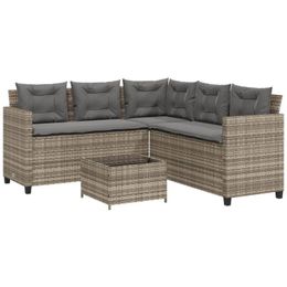 Gartensofa in L-Form mit Tisch und Kissen Grau Poly Rattan vidaXL