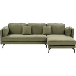 Beliani Ecksofa Grün Stoff L-Förmig 3-Sitzer Sofa Linksseitig mit Losen Kissen Schwarzen Metallfüßen Modern Wohnzimmer Salon Wohnecke Sitzecke Möbel