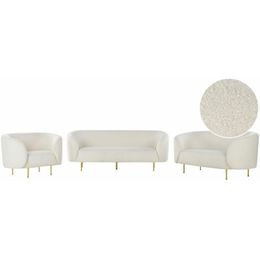 Beliani Sofa Set 3-Teilig Weiß Bouclé Stoffbezug 6-Sitzer Sitzgruppe Armlehnen Metallgestell in Gold Glamouröser Stil Wohnzimmer Esszimmer Flur