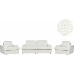 Beliani Sofa Set 3-Teilig Cremeweiß Stoffbezug Bouclé 3-Sitzer Sofa und 2 Sessel Breite Armlehnen Sitzfläche Dicke Sitzkissen Retro Stil Wohnzimmer