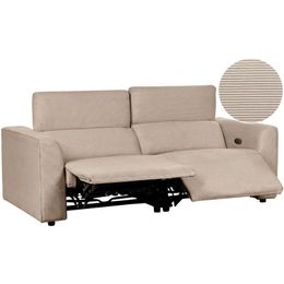 Beliani 2-Sitzer Sofa Sandbeige Cordbezug mit USB-Anschluss Fußteil und Kopfteil Elektrisch Verstellbar Modern Wohnzimmer Polstersofa Stoffsofa