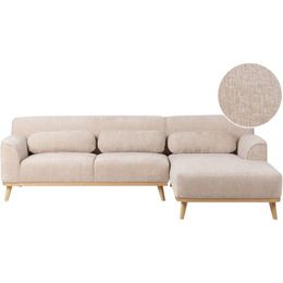 Beliani Ecksofa Beige Chenille-Stoffbezug L-förmig 3-Sitzer Sofa mit Chaiselongue Linksseitig Wohnzimmermöbel Modern Wohnzimmer Ausstattung Wohnecke